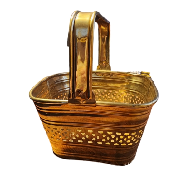 Accents | Brass Basket Design Moveable Handle Rectangular Shape Vintage ...